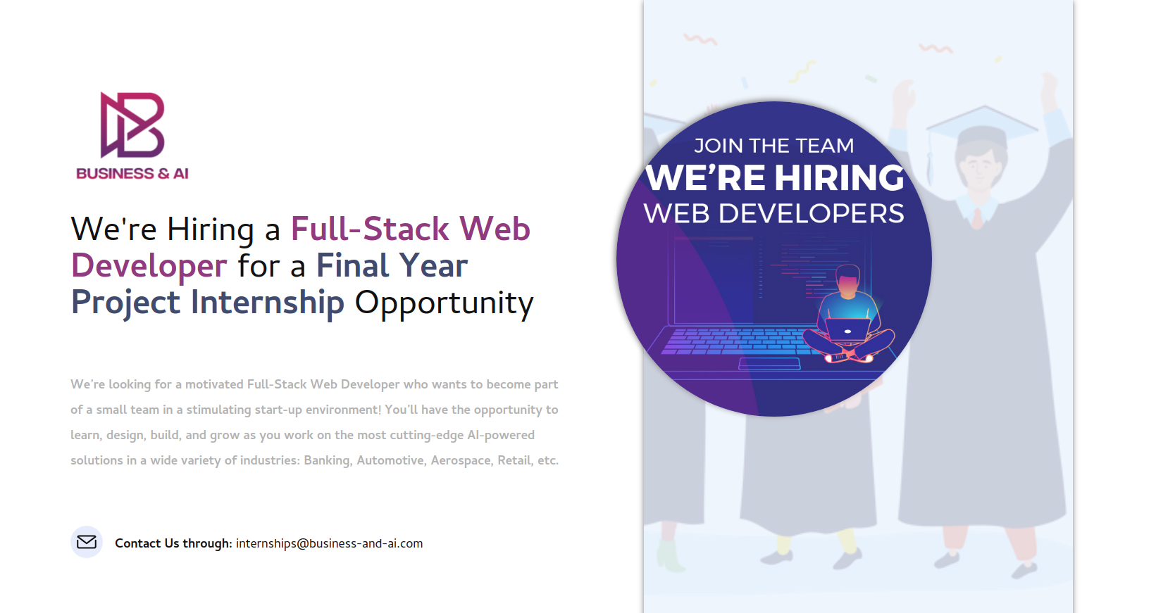 Full-Stuck Web Development Opportunity: Final Year Project Internship ...